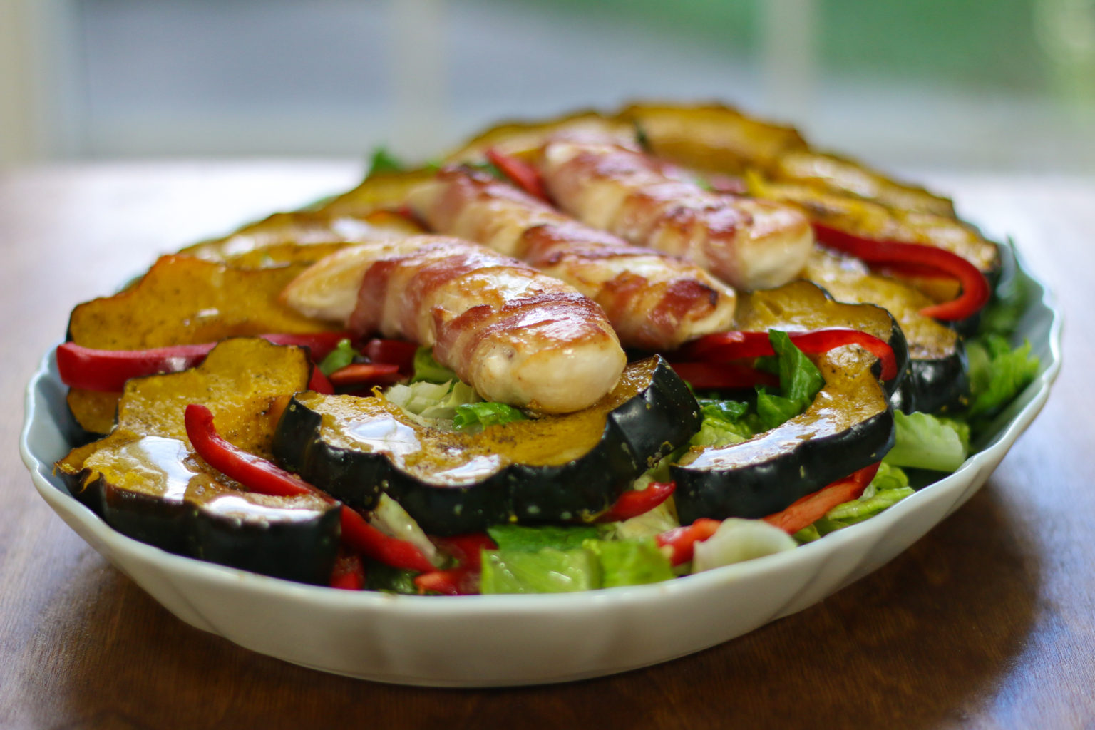 Bacon Wrapped Chicken with Acorn Squash Salad | Chef Julie Yoon