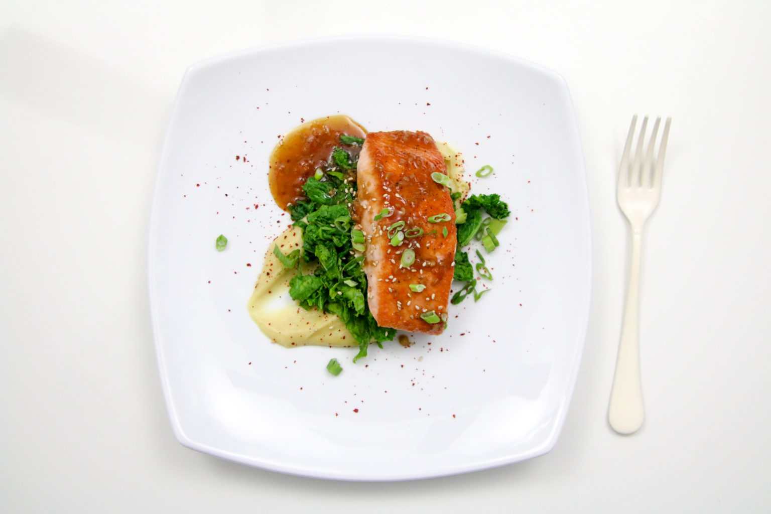 Bulgogi Glazed Salmon with Goguma Puree (and Mustard Greens) | Chef ...