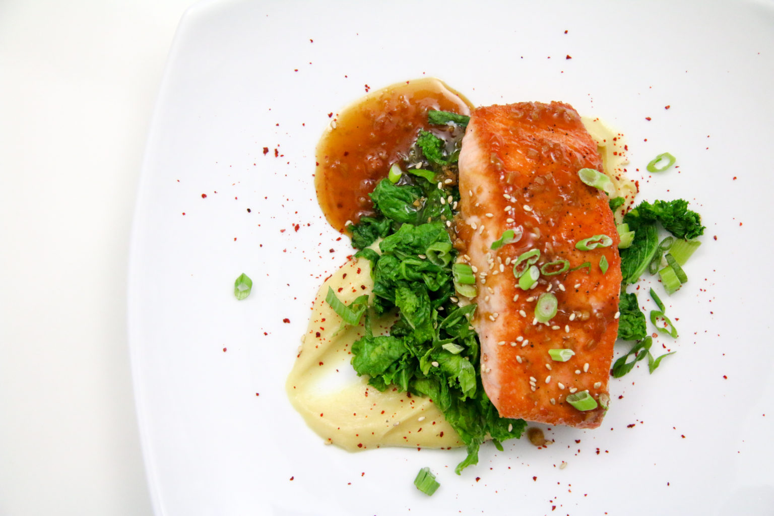 Bulgogi Glazed Salmon with Goguma Puree (and Mustard Greens) | Chef ...