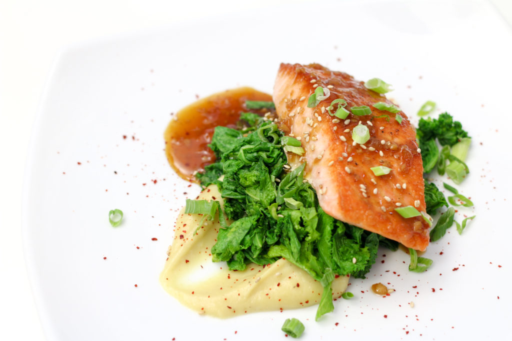 Bulgogi Glazed Salmon with Goguma Puree (and Mustard Greens) | Chef ...