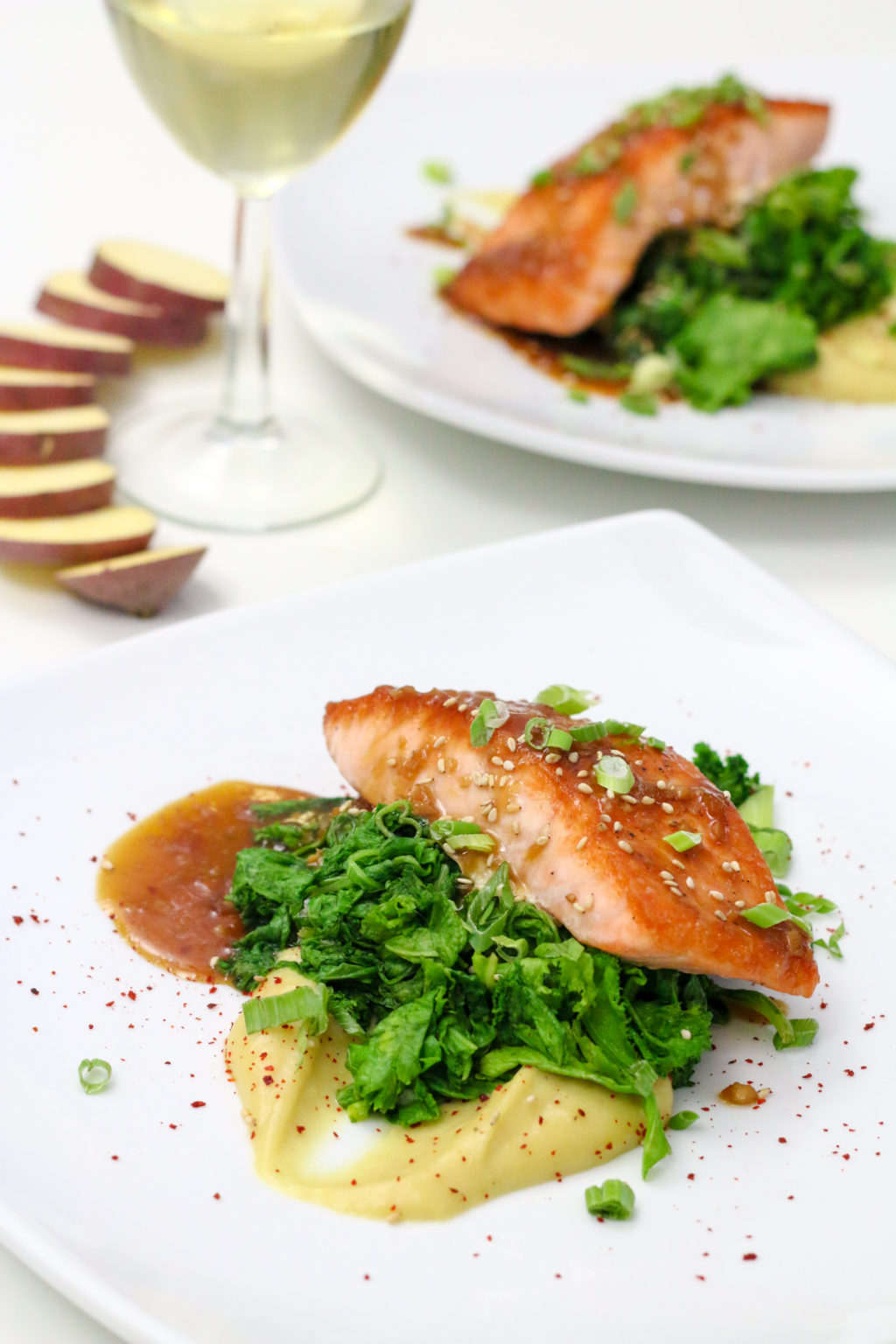Bulgogi Glazed Salmon with Goguma Puree (and Mustard Greens) | Chef ...