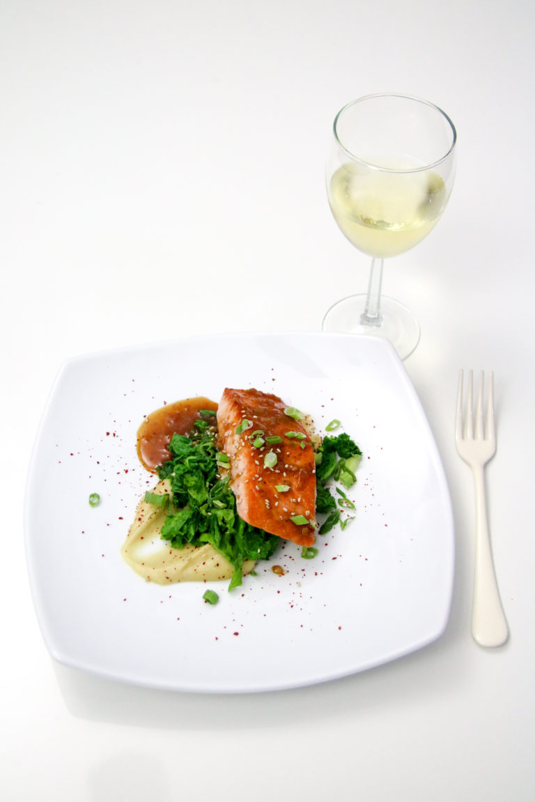 Bulgogi Glazed Salmon with Goguma Puree (and Mustard Greens) | Chef ...