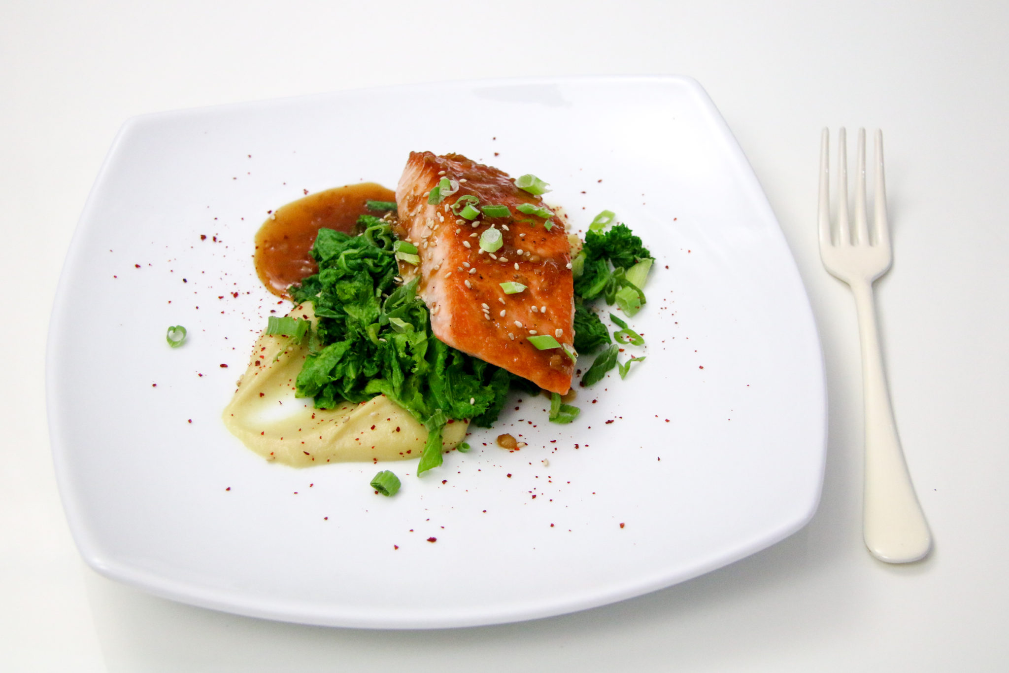 Bulgogi Glazed Salmon with Goguma Puree (and Mustard Greens) | Chef ...
